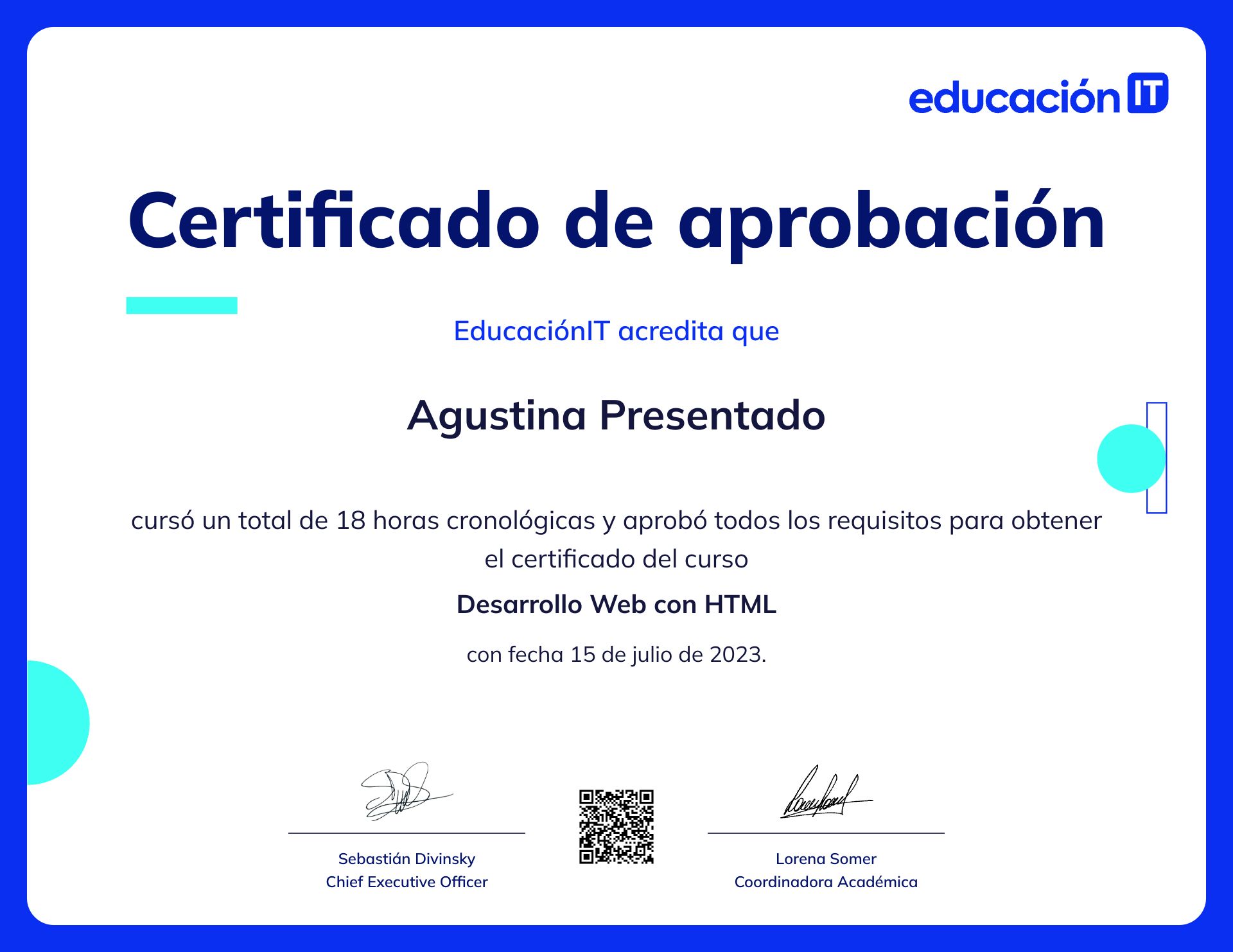 Certificado Agustina Presentado - EducaciónIT - Code Your Future