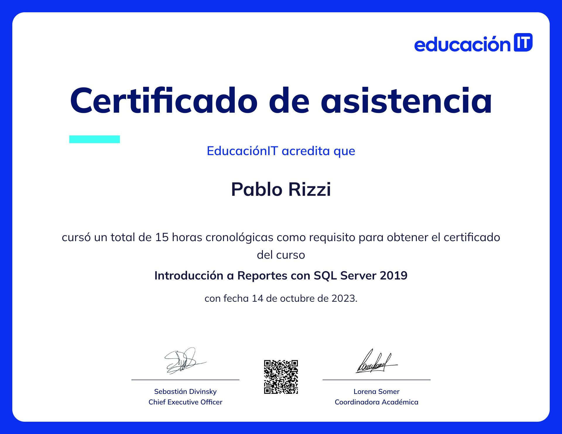Certificado Pablo Rizzi - EducaciónIT - Code Your Future